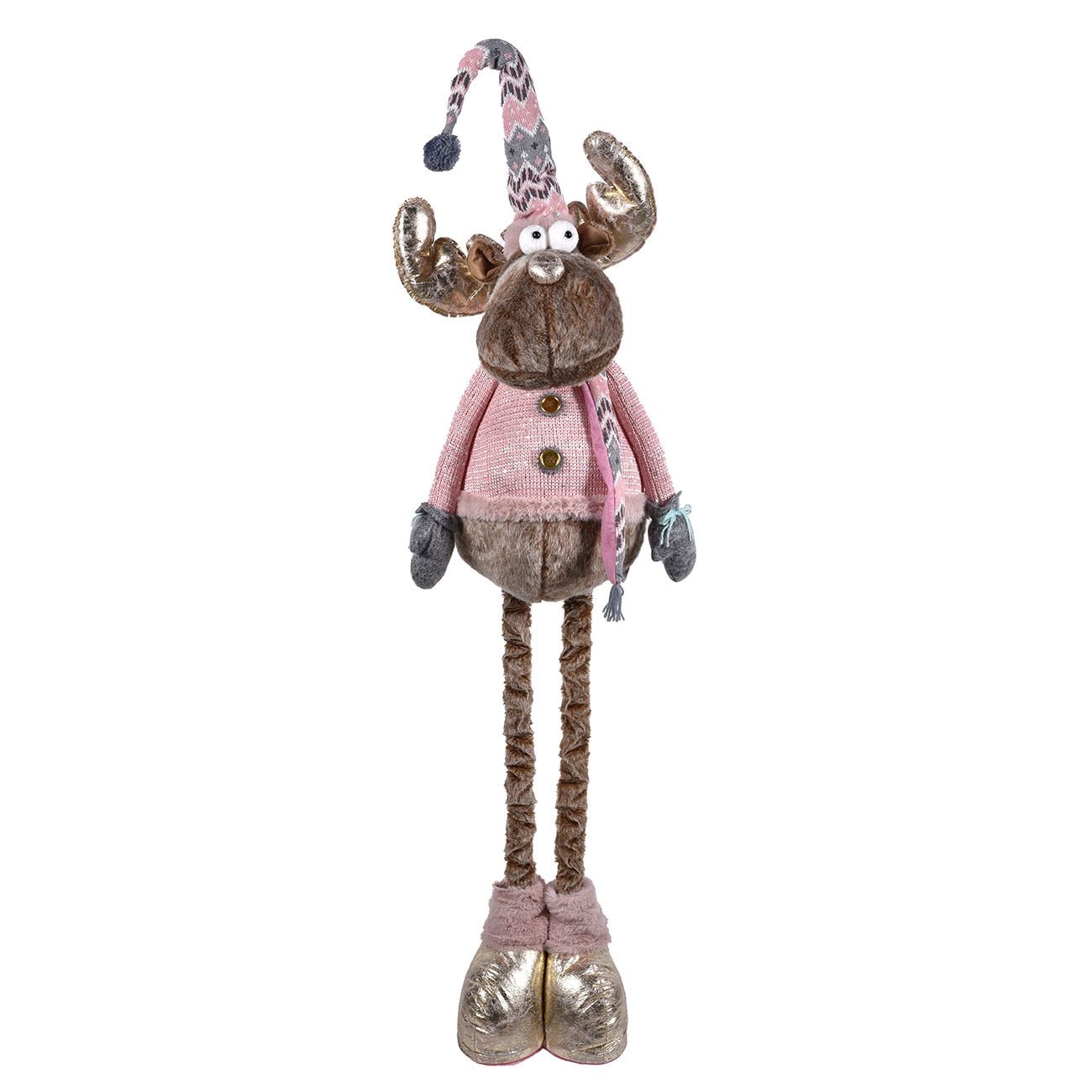 Figurina ren de Craciun, cu haine roz si detalii aurii, cu picioare ...