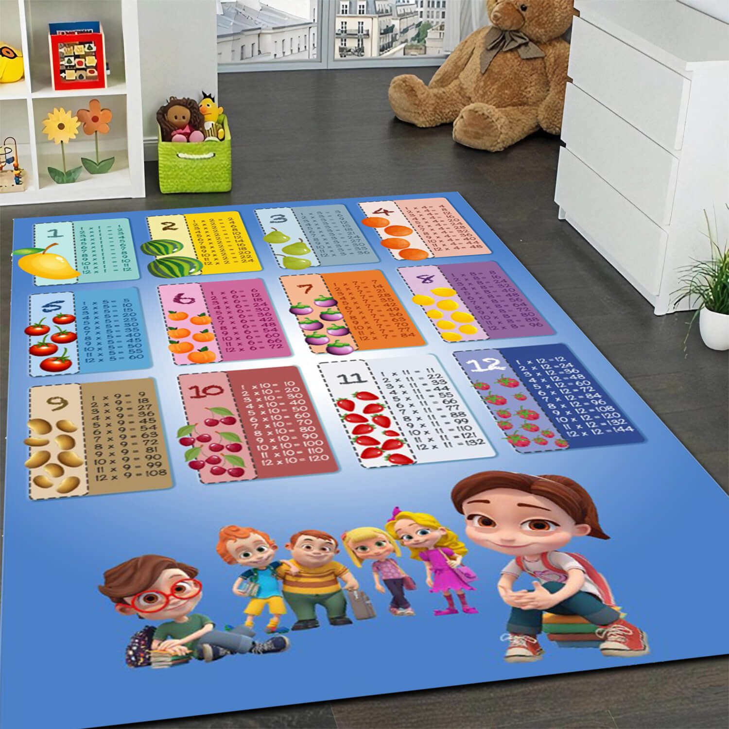 Covor copii Tiessa, cu tabla inmultirii, educativ, albastru, 80cm x ...