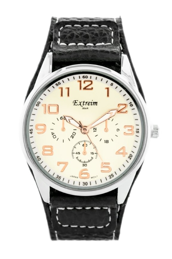 Ceas barbatesc, Extreim, Metal/piele, Negru/argintiu - eMAG.ro