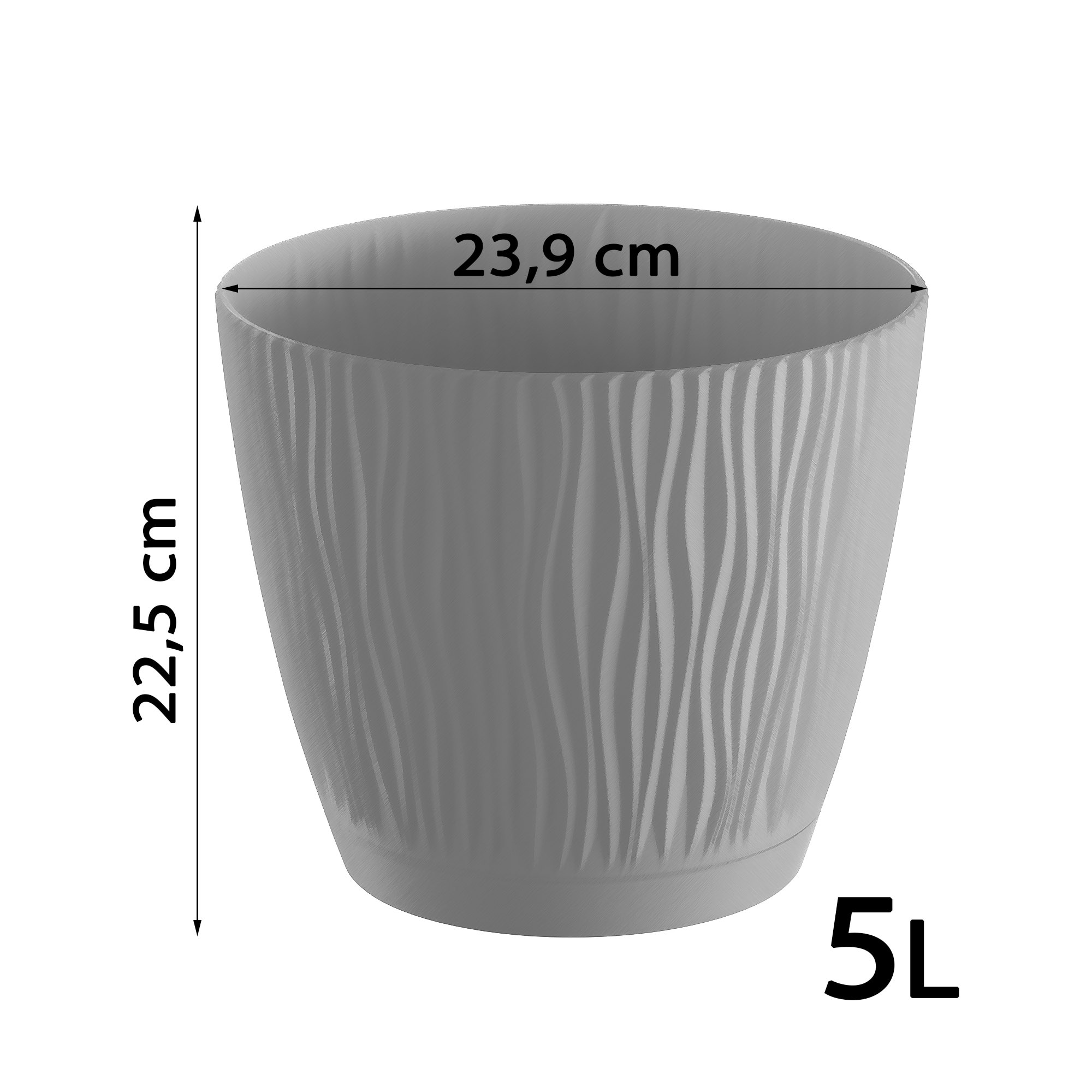 Set 3 ghivece flori, Prosperplast, Plastic, 12.9 /16.8/23.9 cm, Gri ...