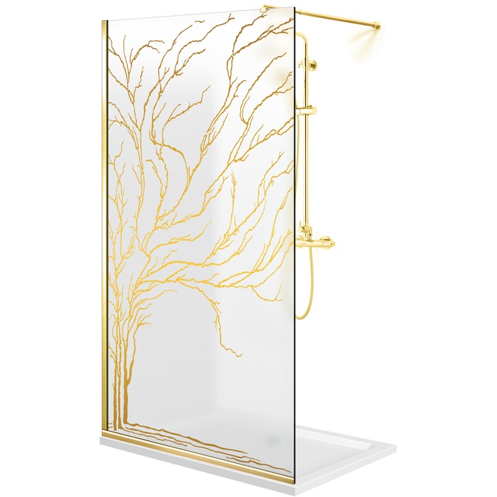 Paravan dus walk-in Aqua Roy ® Gold, model Tree auriu, sticla 8 mm mata ...