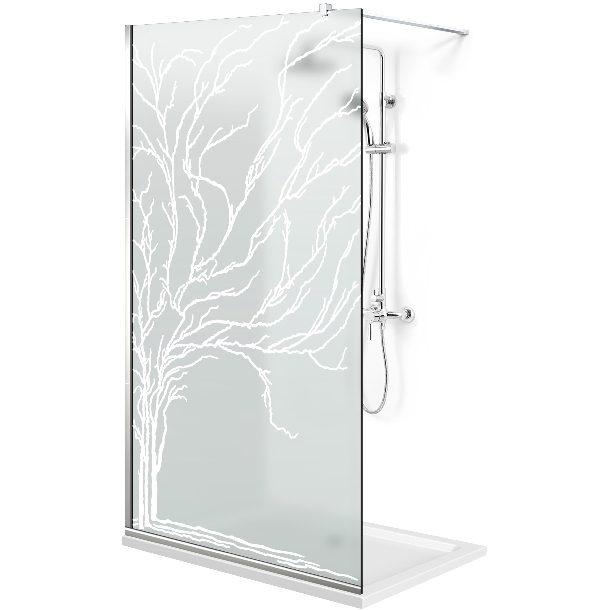 Paravan dus walk-in Aqua Roy ® INOX, model Tree alb, sticla 8 mm mata ...