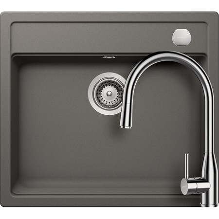 Kit chiuveta Schock Mono N-100 570 x 510 mm Cristadur Silverstone, gri inchis cu baterie Schock ...