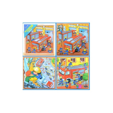 Set 4 Puzzle 3 in 1 din lemn in cutie cu tematica – Pompieri, 220 piese ...