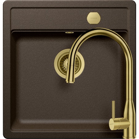 Kit chiuveta Schock Mono N-100S 490 x 510 mm Cristadur Bronze, maro bronz cu baterie Schock ...