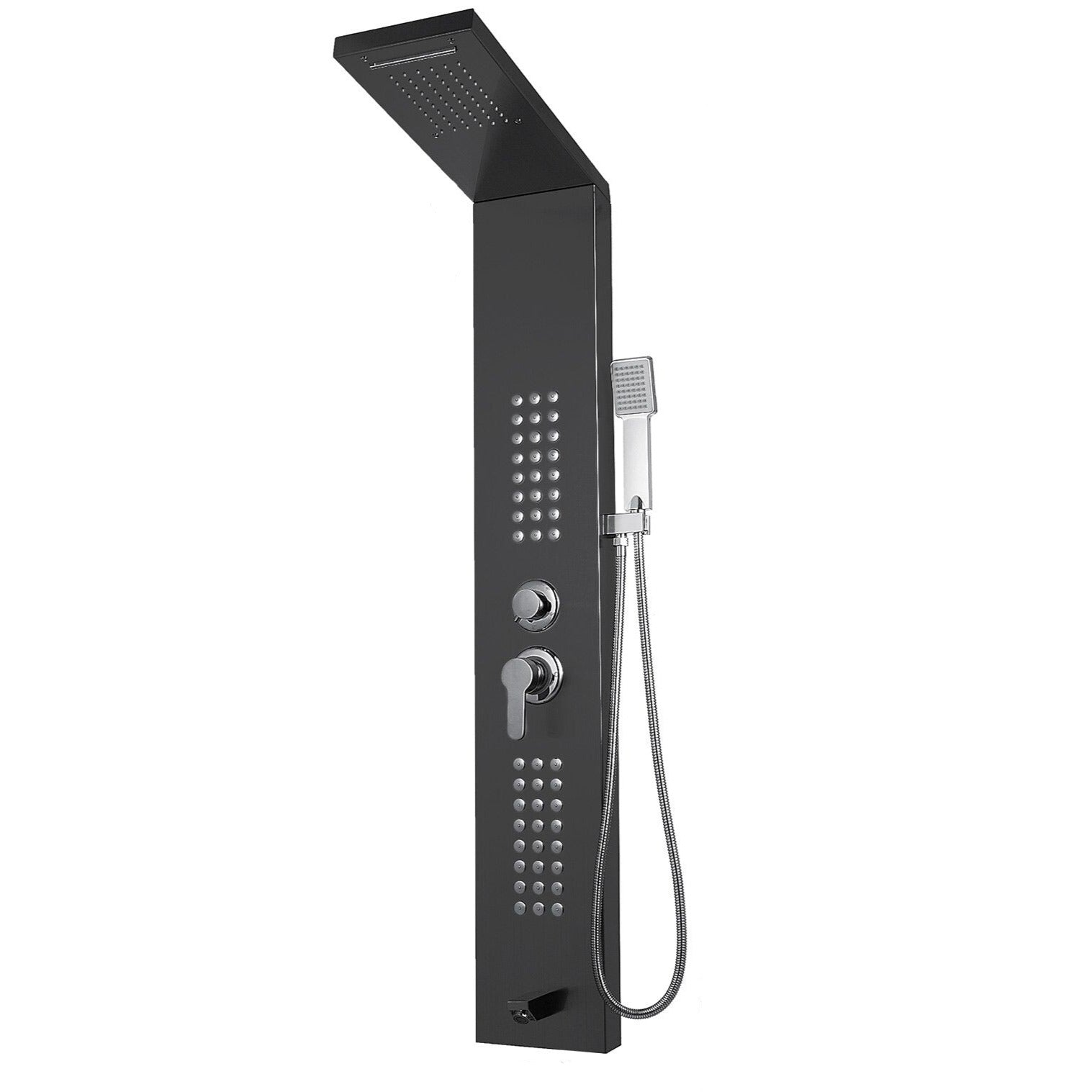 Panou dus cu hidromasaj, Negru mat, Cu dus de mana, Forma patrata, 3 ...