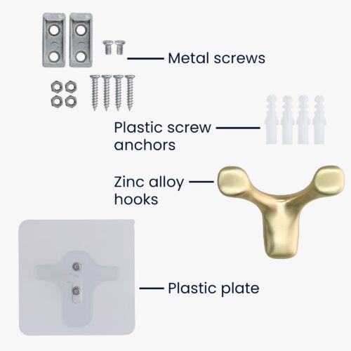 Set 2 Carlige de perete autoadezive pentru chei, Kwmobile, Auriu, Metal ...