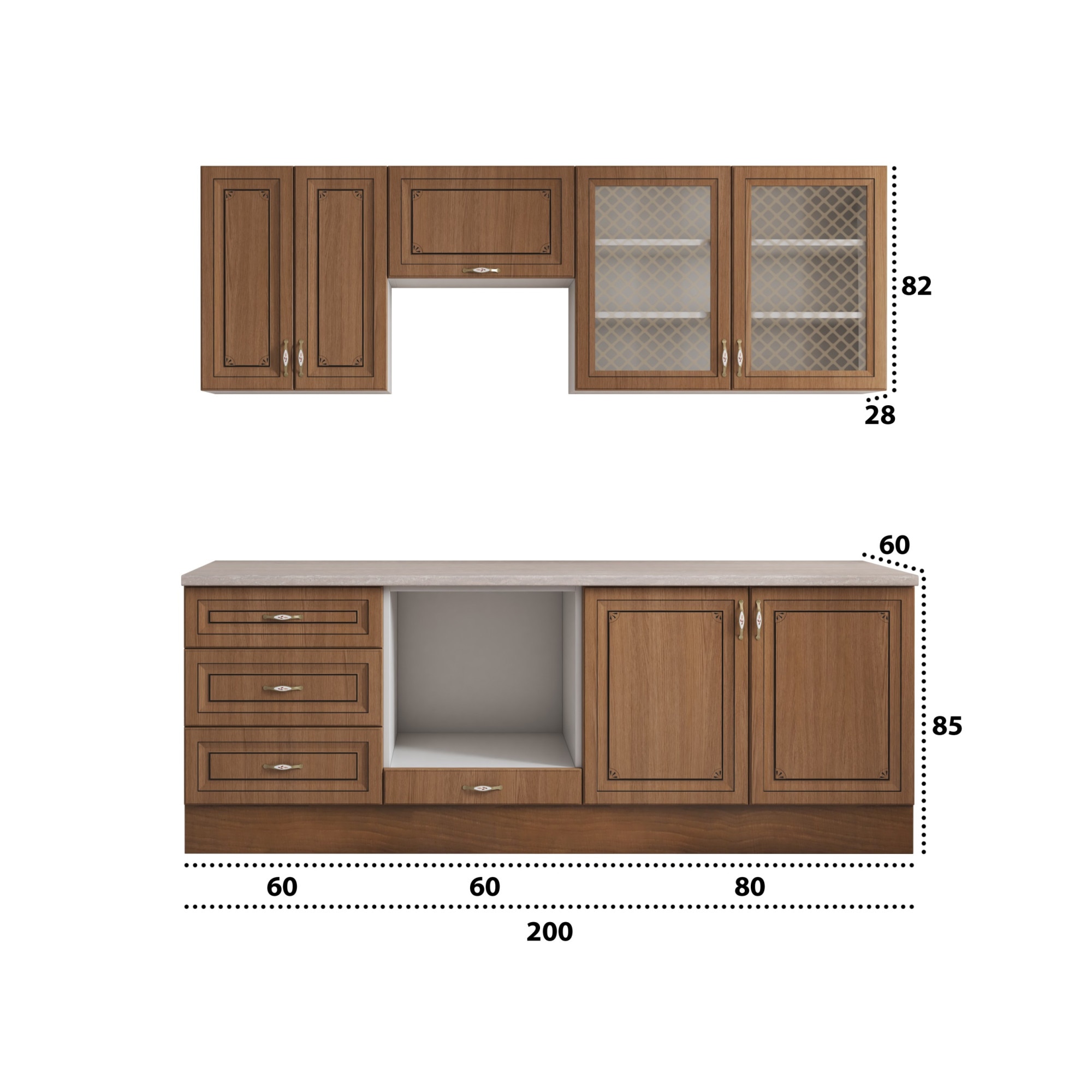 Bucatarie Grand 200, Stejar, Fronturi MDF, corp din PAL - eMAG.ro