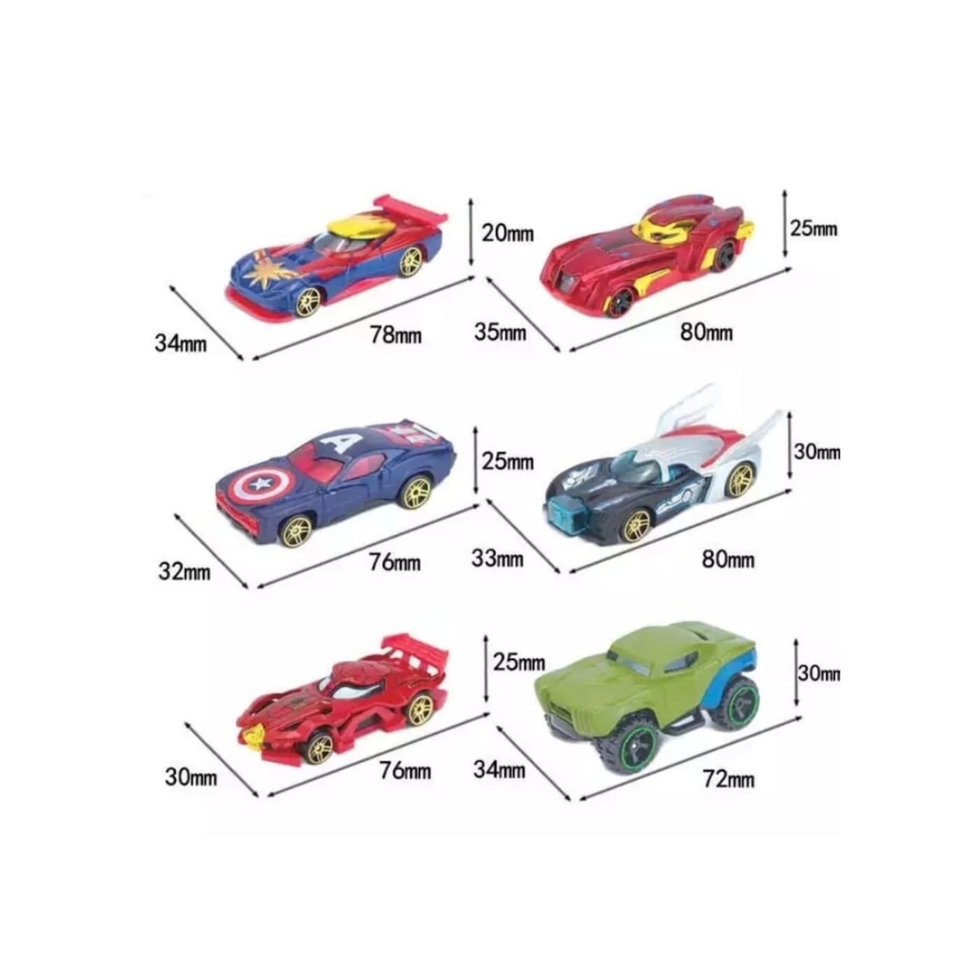 Set 6 Masinute metalice, tip Avengers, Super Eroi, multicolor, 7 cm ...