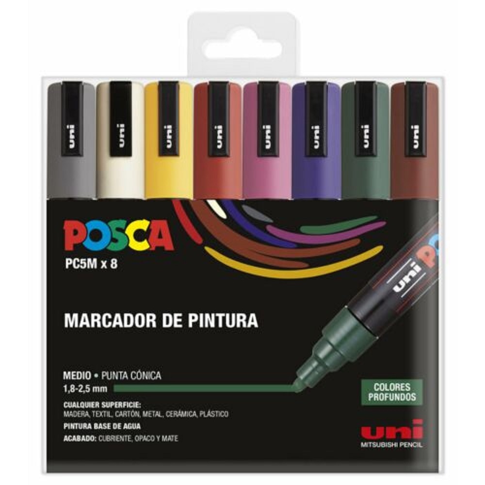 Set 8 markere, Posca PC5M, cu varf mediu, Dark Colours - eMAG.ro