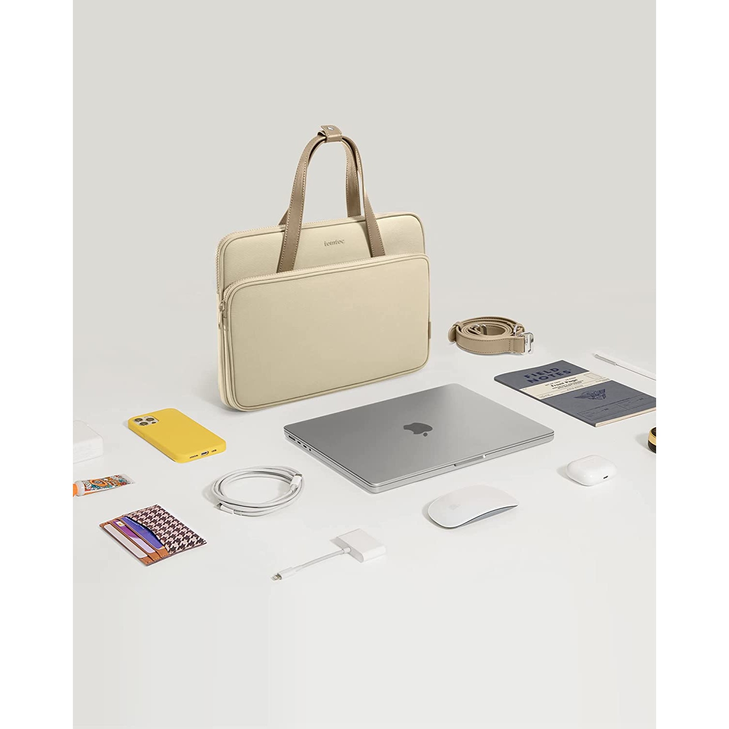 Geanta Laptop, TOMTOC, MacBook Pro/Air, 14 inchi, Curea, Bej - eMAG.ro