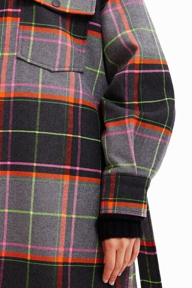 Palton cu model in carouri captusit, Desigual, Regular fit, Gri - eMAG.ro