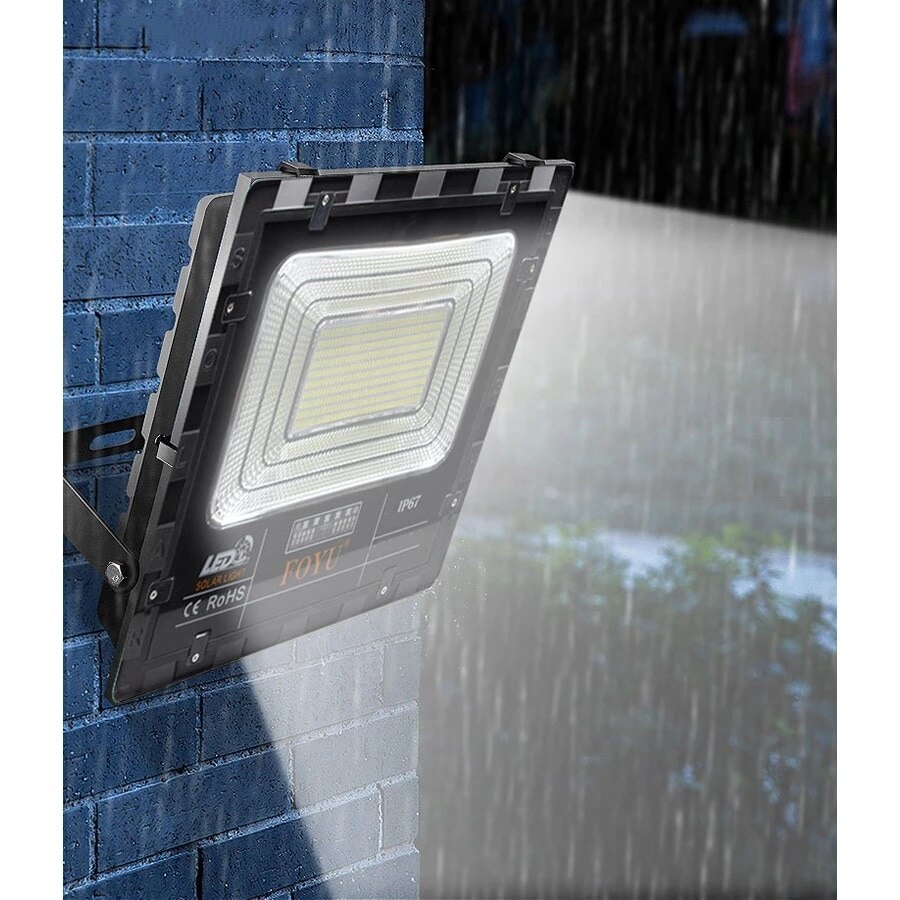 LED проектор Foyu,с външен соларен панел, 300W, IP67, Черен ...
