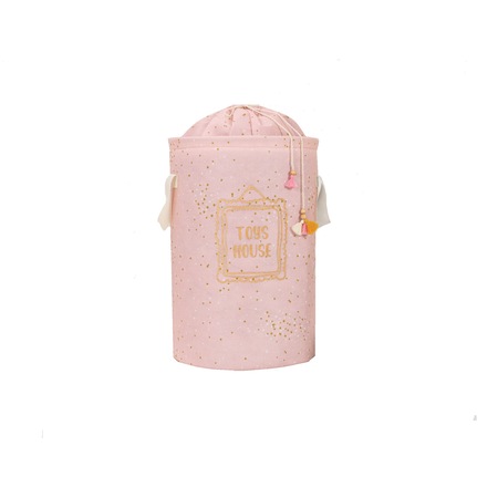 Cos de haine/jucarii rotund, fetite, din pasla, cu capac cu snur - eMAG.ro