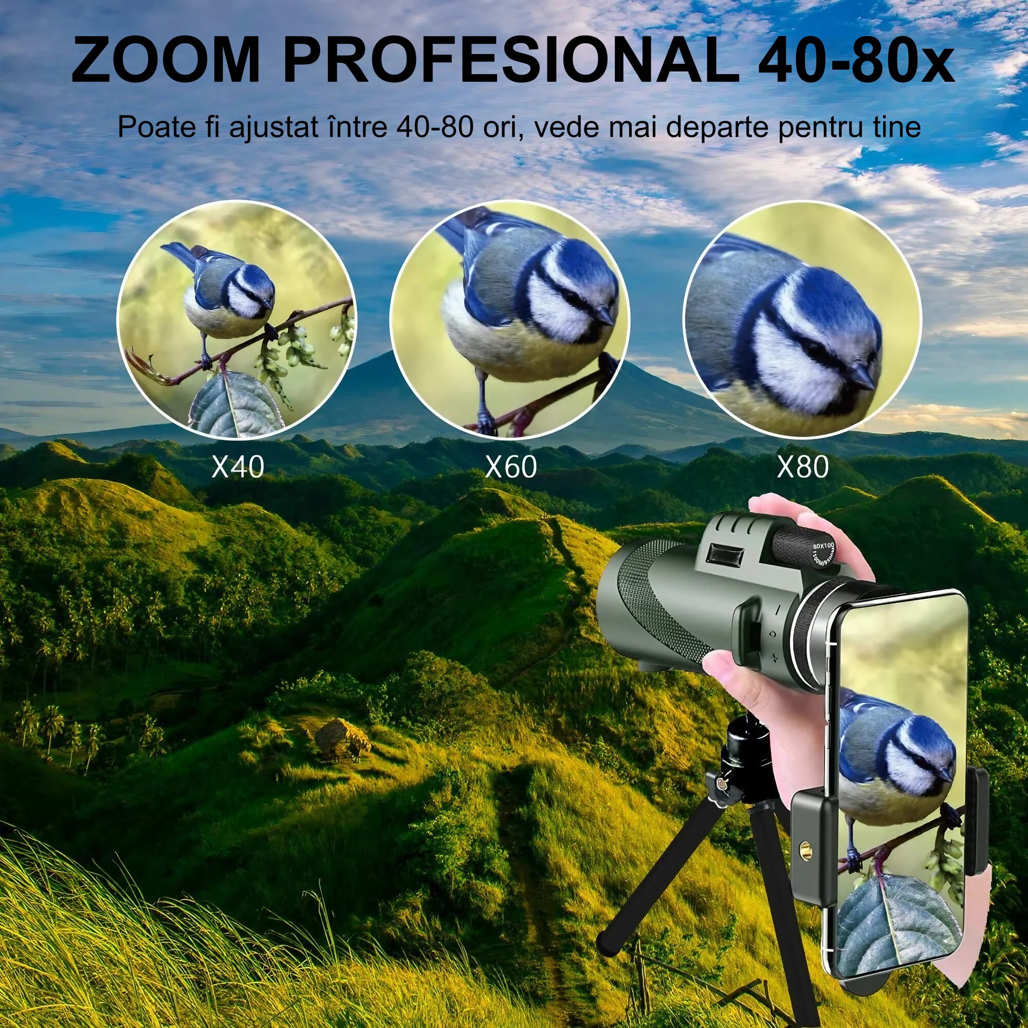 Monoclu Nivero® cu lentile premium BAK4-Prism pentru o imagine clara si ...