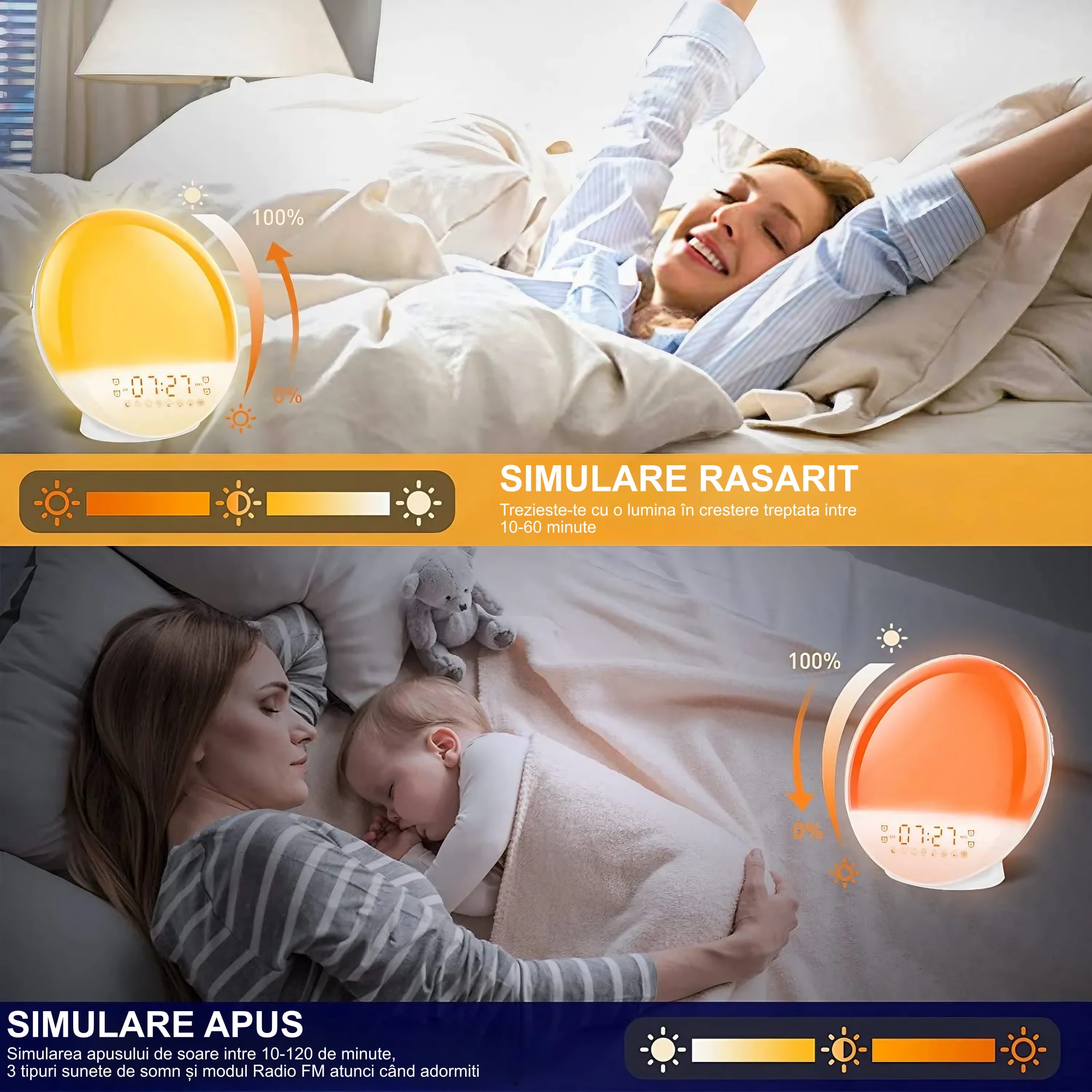 Lampa portabila Nivero cu simulare rasarit si apus soare, pentru un ...