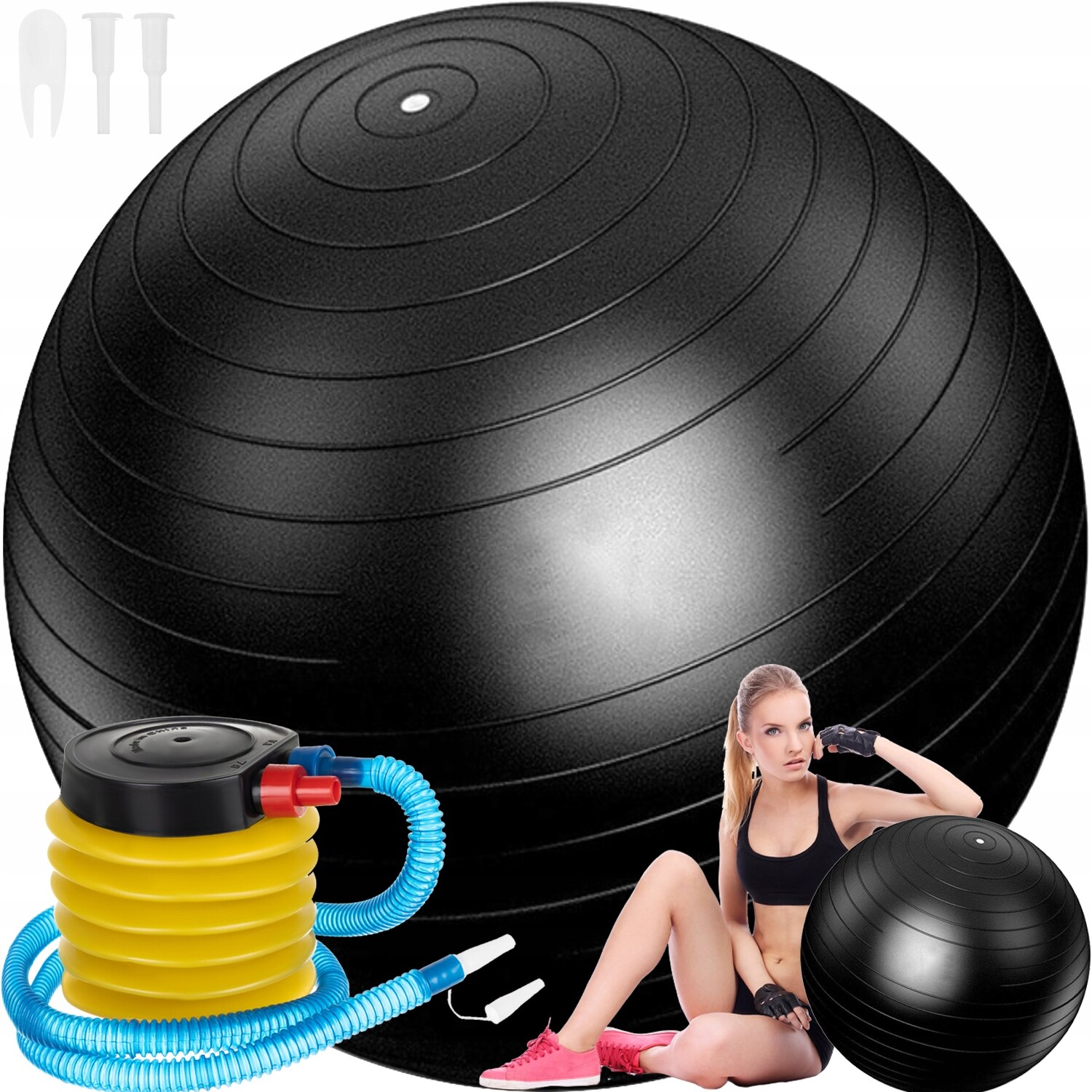 Set minge pentru gimnastica, Zola®, pompa, 65 cm, neagra - eMAG.ro