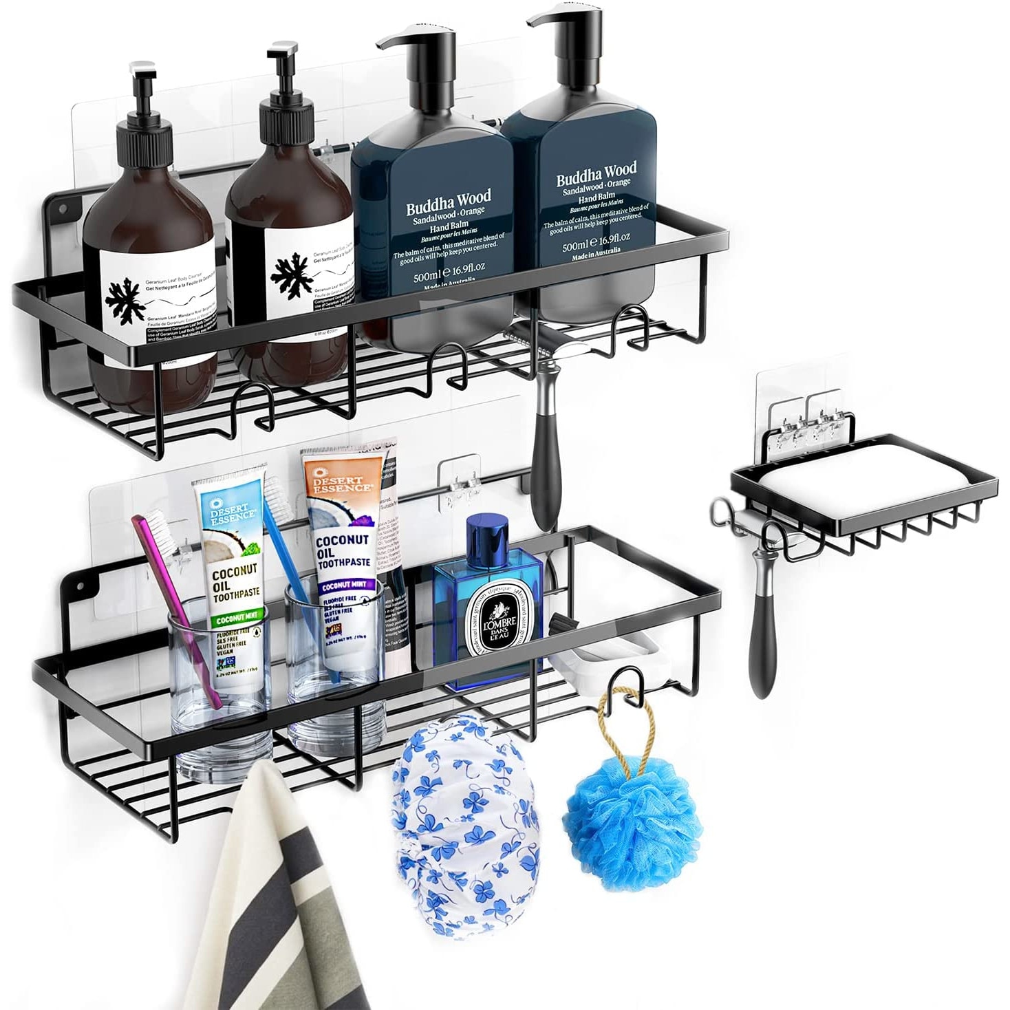 Set 3 suporturi dus, etajera de baie, AEYTLOI, Otel, negru - eMAG.ro