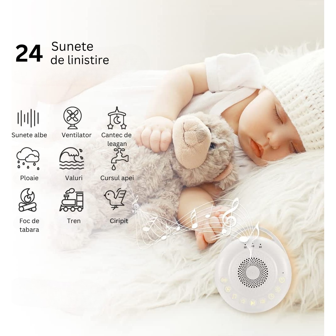 Dispozitiv Sunete Albe, 24 sunete HD, pentru copii si adulti, portabil ...