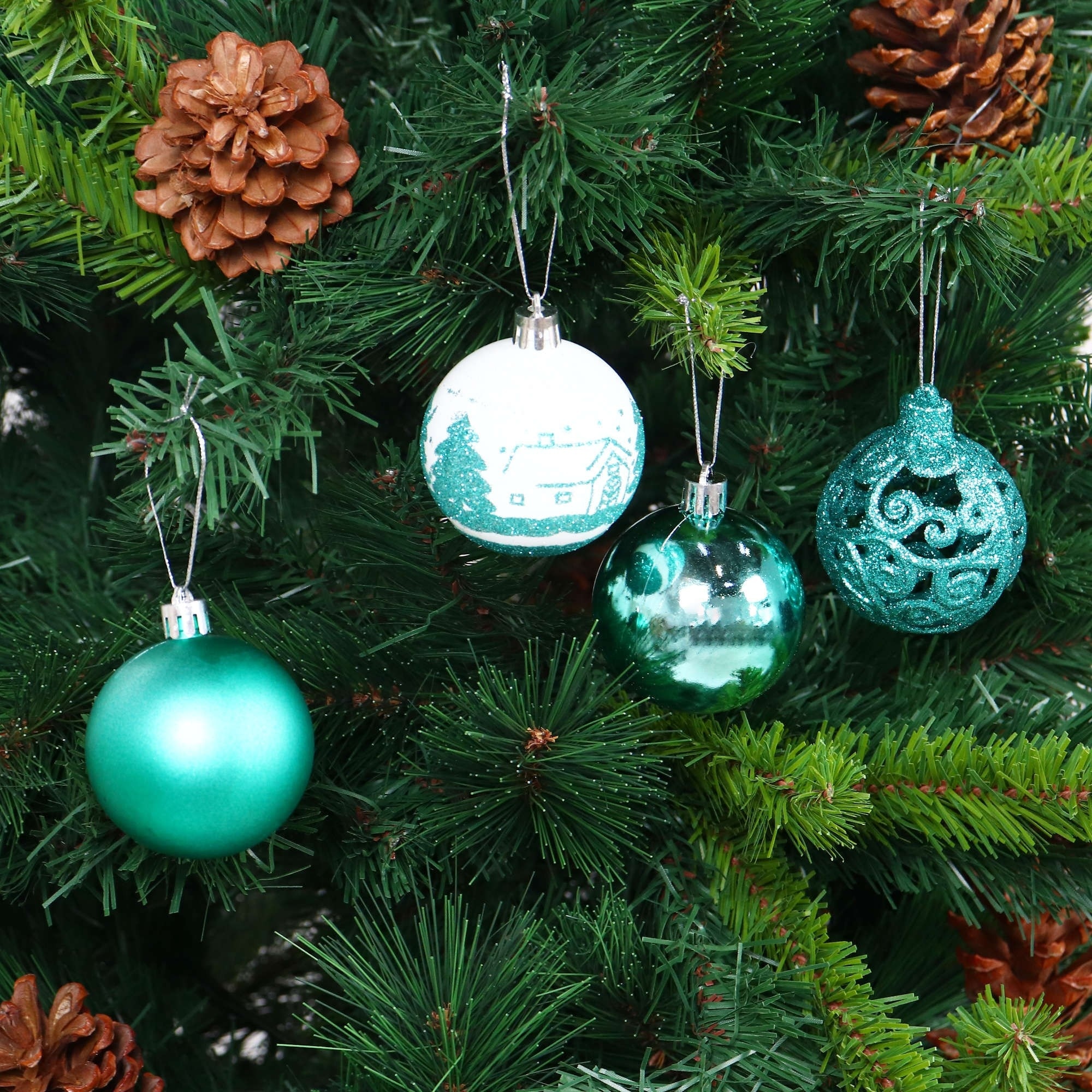 Globuri Craciun, turcoaz, set 24 bucati, 6 cm - eMAG.ro