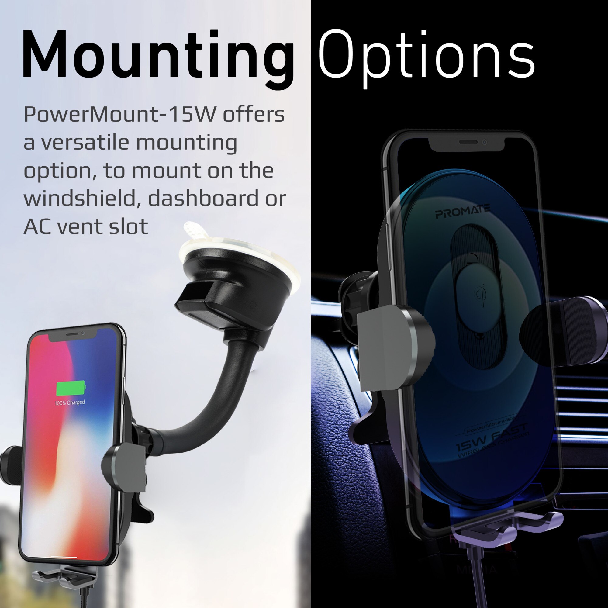 Безжично зарядно ProMate, Powermount, 15W, Smart Sensor Car Wireless ...