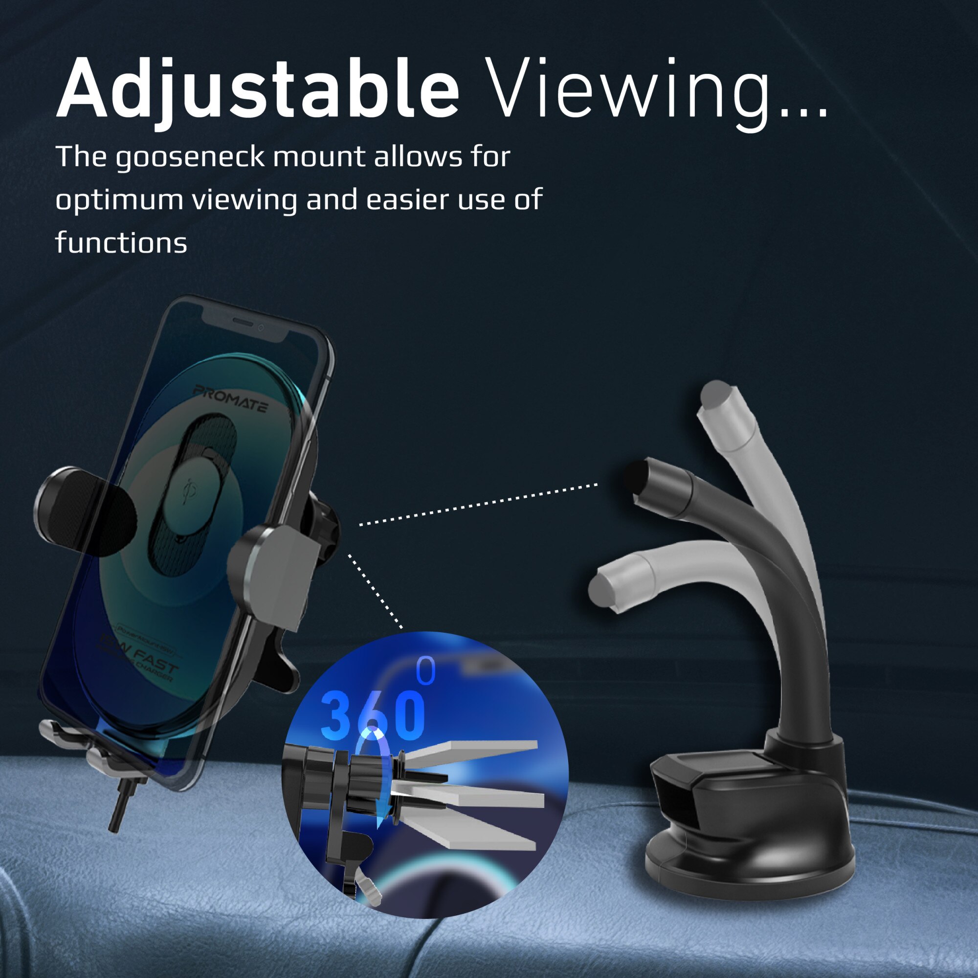 Безжично зарядно ProMate, Powermount, 15W, Smart Sensor Car Wireless ...