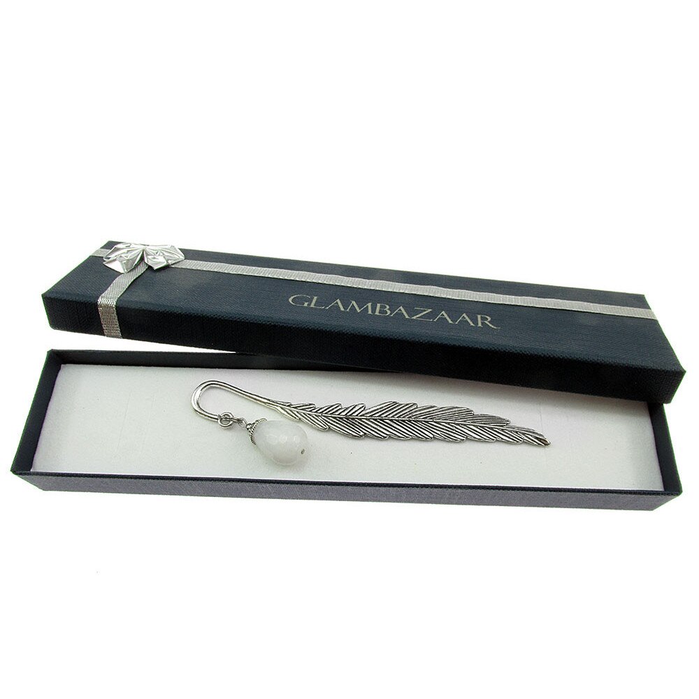 Semn de carte, metalic, pana cu jad alb - eMAG.ro