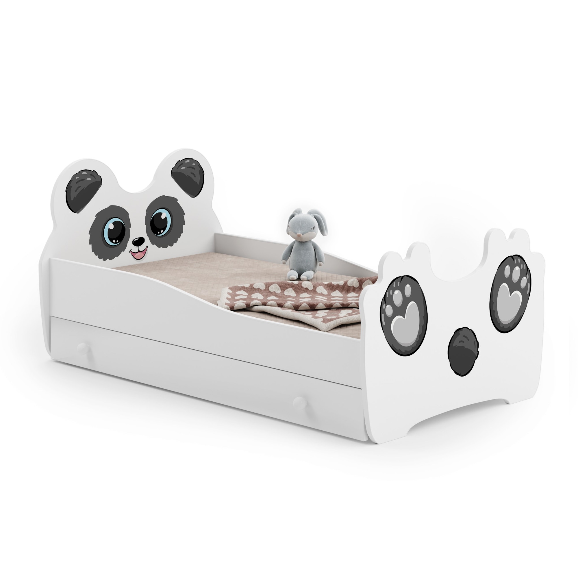 Pat pentru copii Panda 160x80 multicolor, cu sertar, saltea si cadru ...