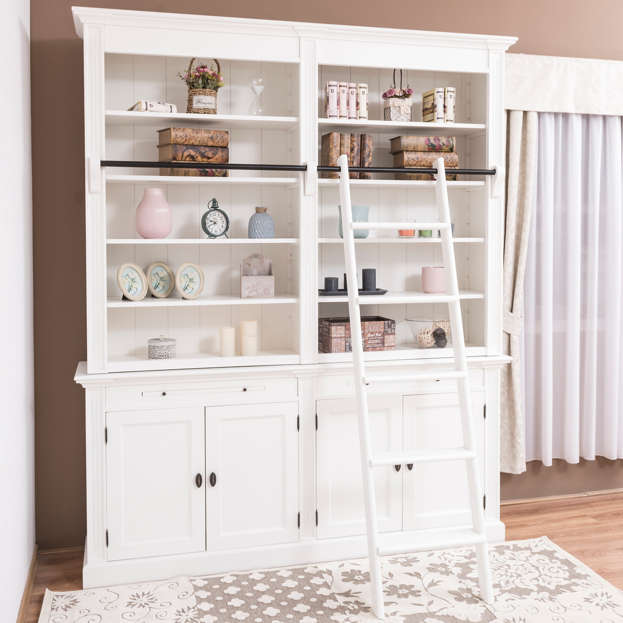 Biblioteca cu 4 usi din MDF, vopsit, alb murdar, 200x40x240 cm - eMAG.ro