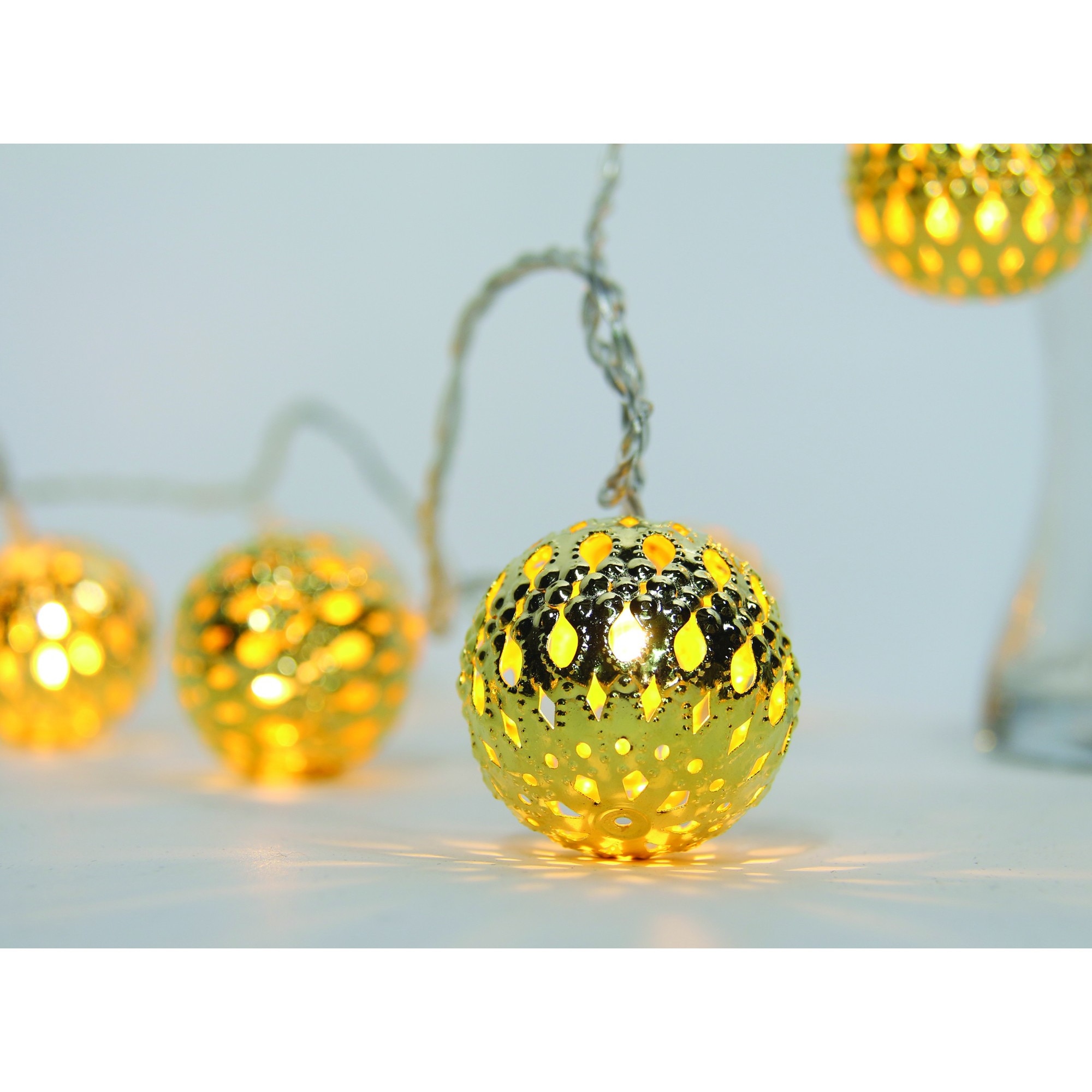 Монтаж на златни коледни топки, Hoff, 20 светодиода с топла бяла ...