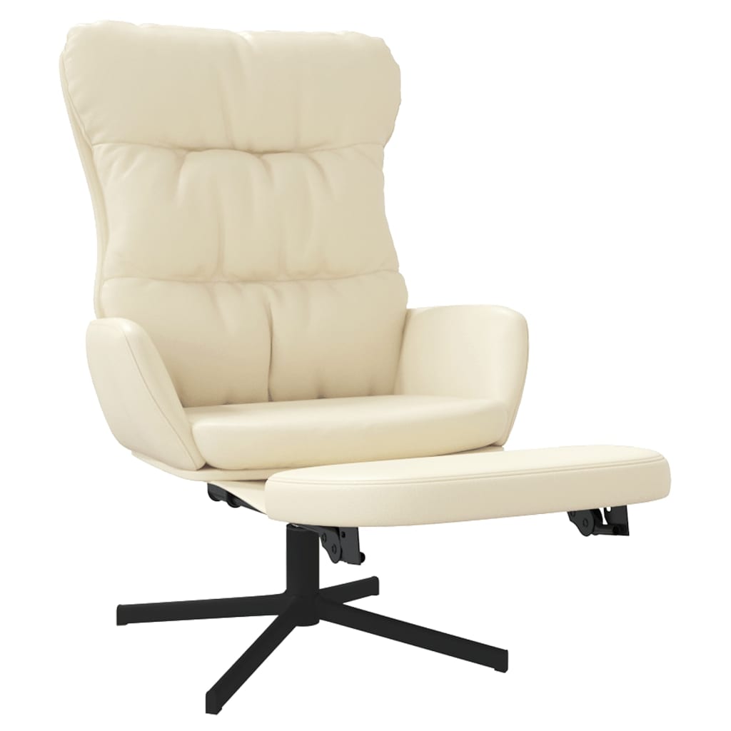 Scaun de relaxare cu taburet vidaXL, crem, 70 x 77 x 98 cm, piele ...