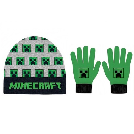 Set caciula si manusi Minecraft, Fashion UK, Acril, Gri, 54 cm - eMAG.ro