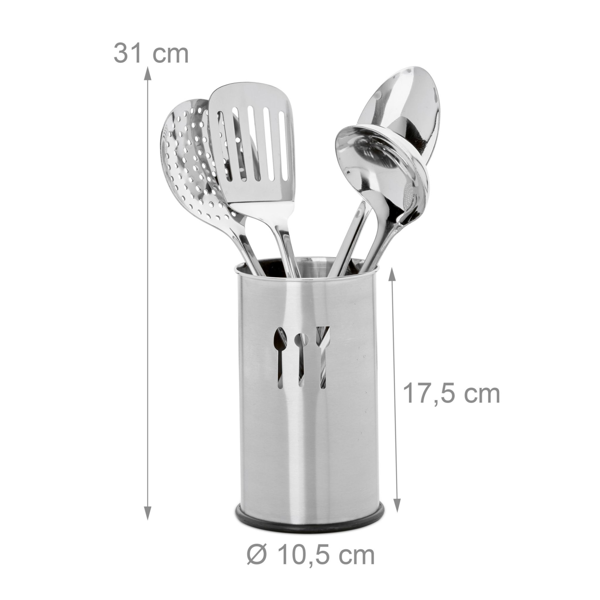 Set 4 ustensile de bucatarie cu suport din inox, Relaxdays, argintiu ...