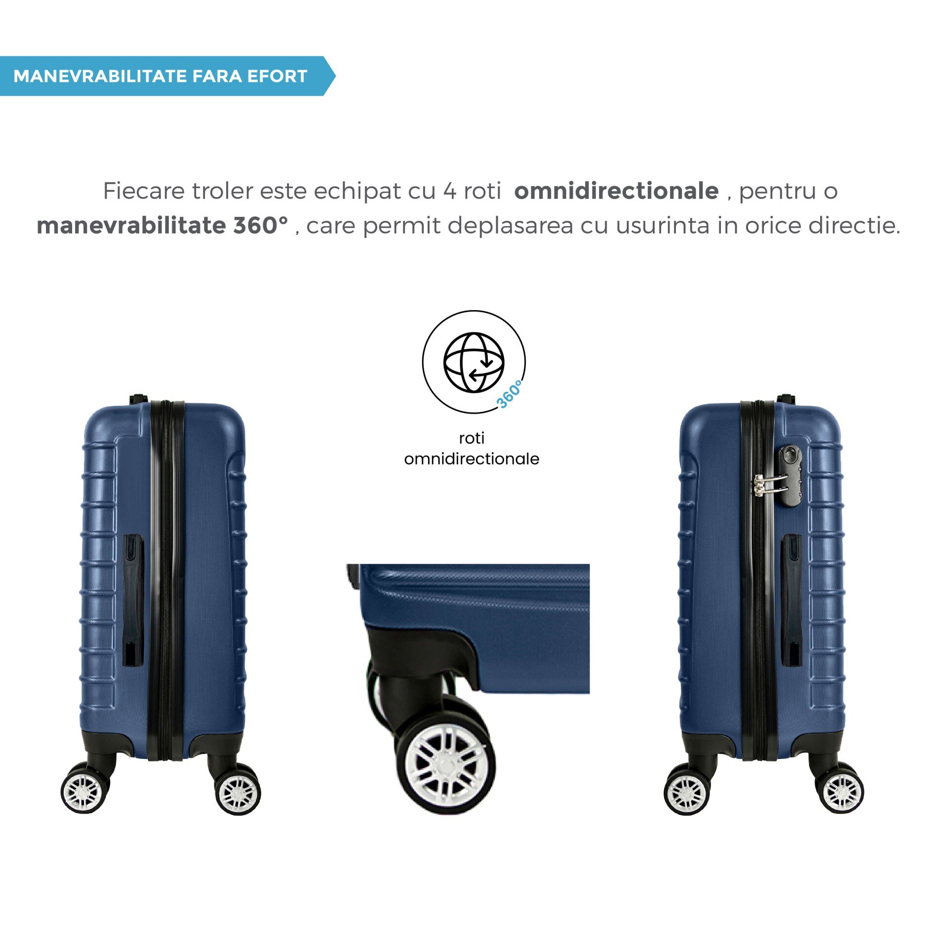 Set 3 trolere, Quasar & Co.®, Model Line, 4 roti duble cu rotatie 360 ...