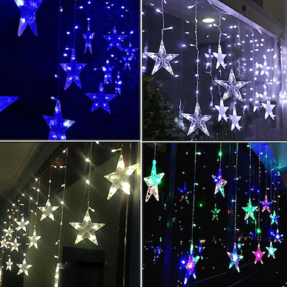 Instalatie Craciun Perdea luminoasa ploaie 12 Stele, mari si mici ...