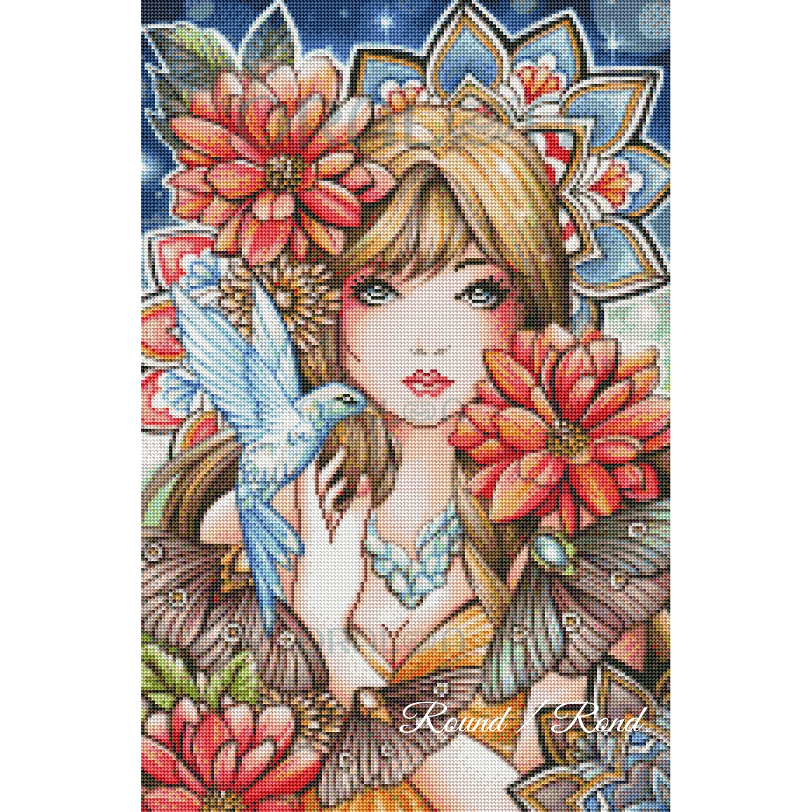 Set goblen cu diamante rotunde @Oraloa, fara sasiu, Intre apus si rasarit, 66x43 cm - eMAG.ro