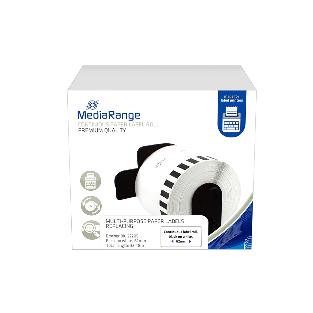 Eticheta de hartie MediaRange, Pentru imprimanta Brother, Negru/Alb ...