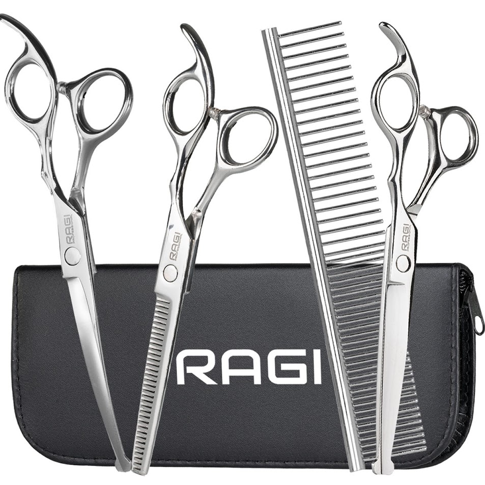 Set profesional 3 foarfece de tuns si filat, RAGI, din otel, cu piepten ...