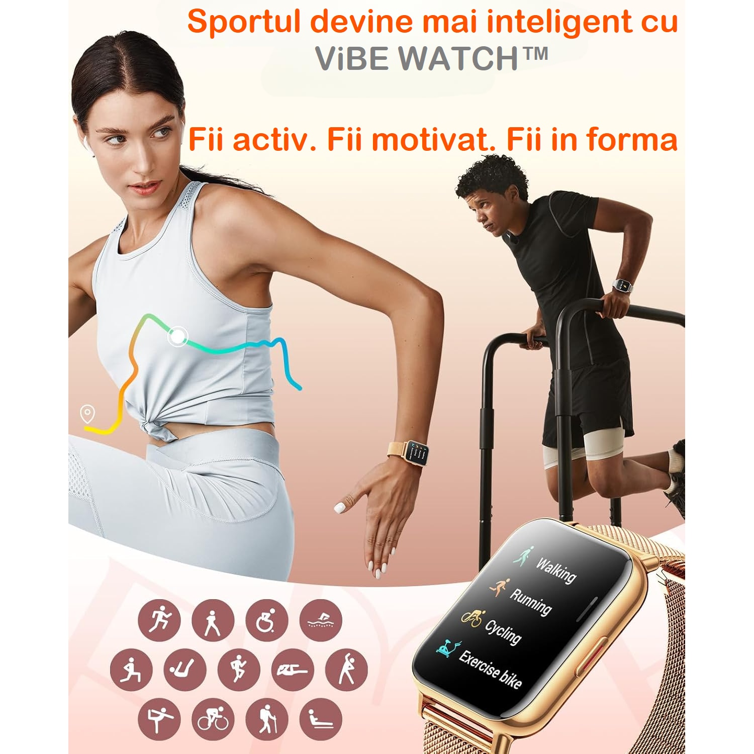 Ceas Smartwatch ViBE™ WATCH Apel Bluetooth HD, 1.69” Borderless Intens ...