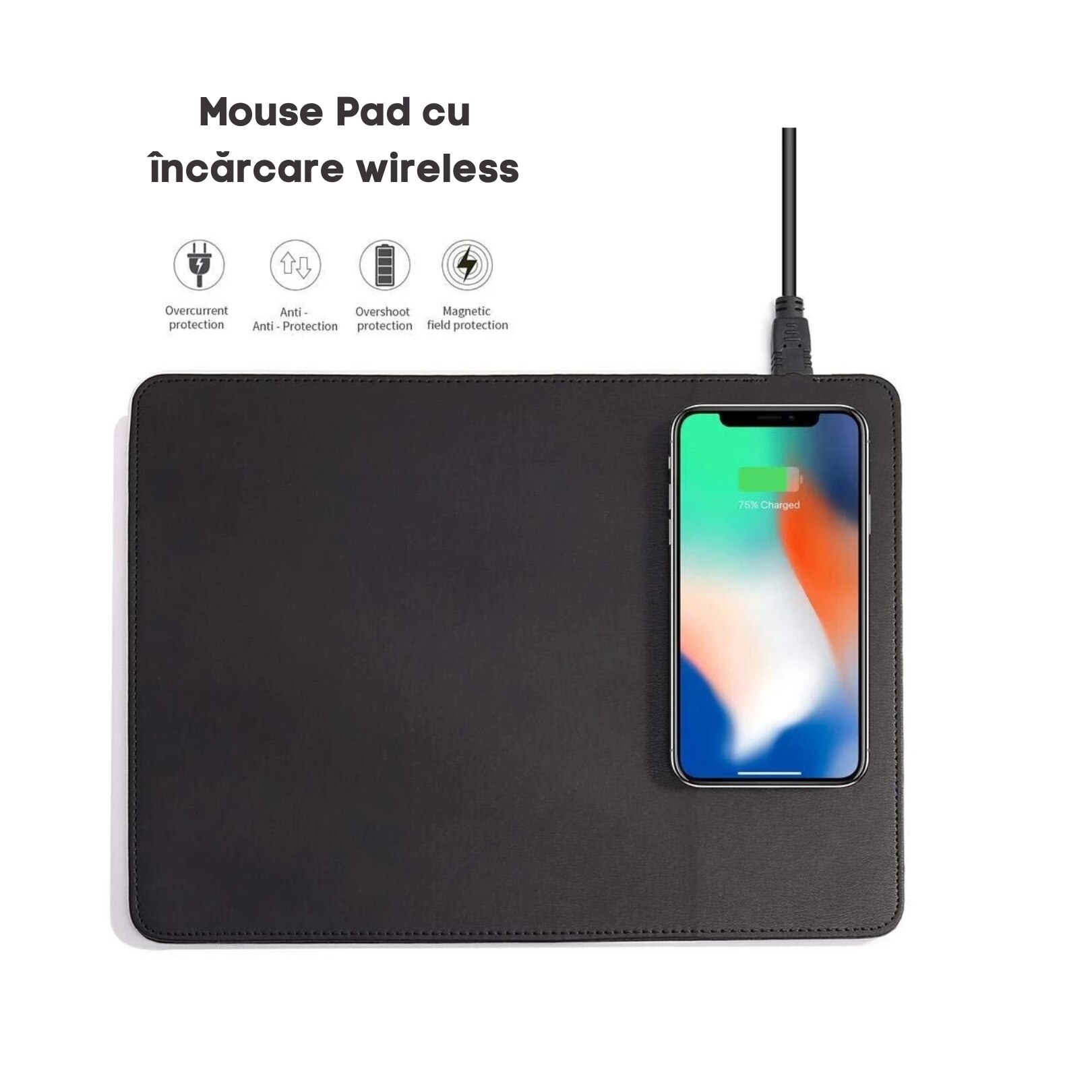 Mouse Pad Andowl cu incarcator wireless, 10 W, cablu de conectare ...