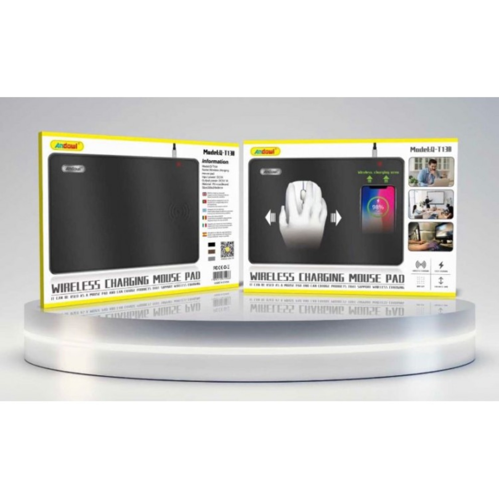 Подложка за мишка Andowl с безжично зарядно, 10 W, кабел за свързване ...
