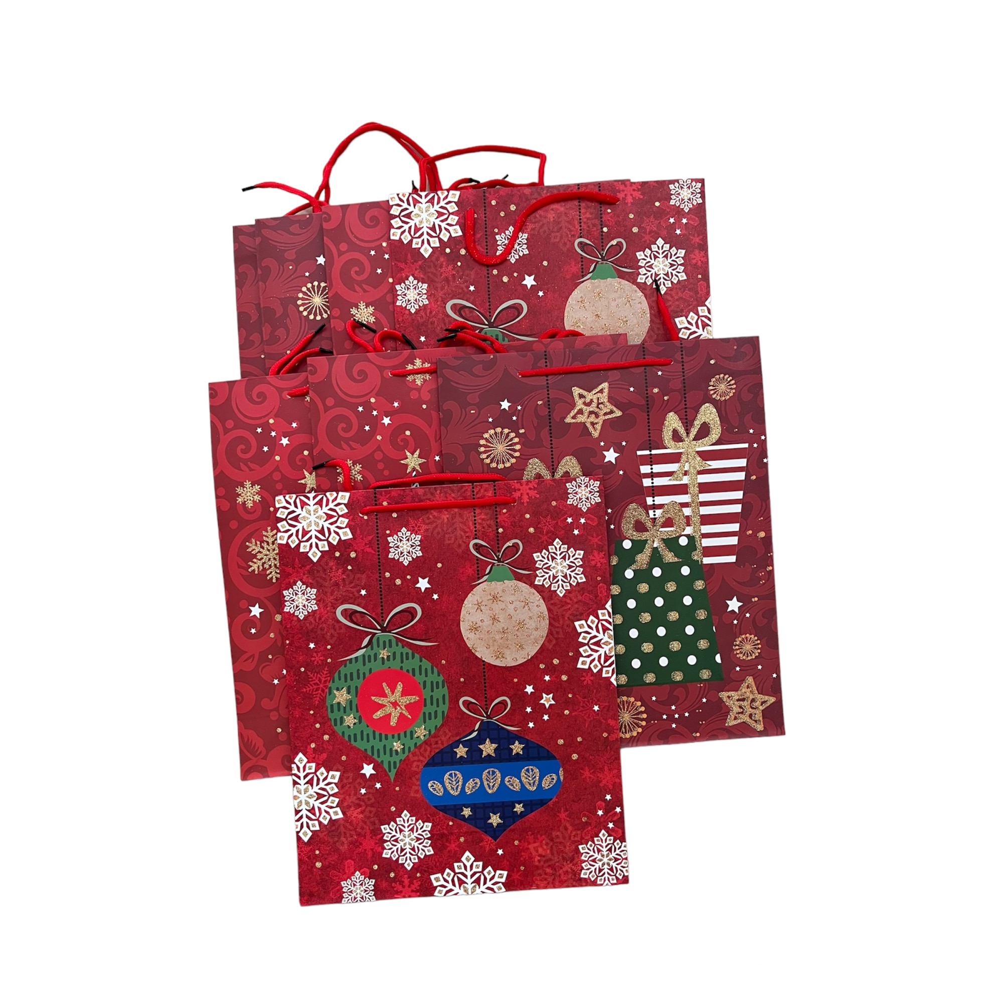 Set 10 pungi cadou sarbatori de iarna, rosu, 26 X 32 X 10 cm - eMAG.ro