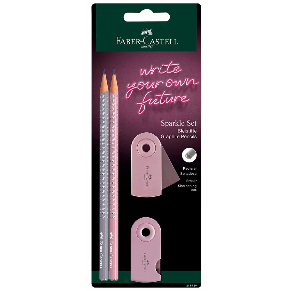 Set 2 creioane, Faber-Castell, Radiera/Ascutitoare, Negru - eMAG.ro