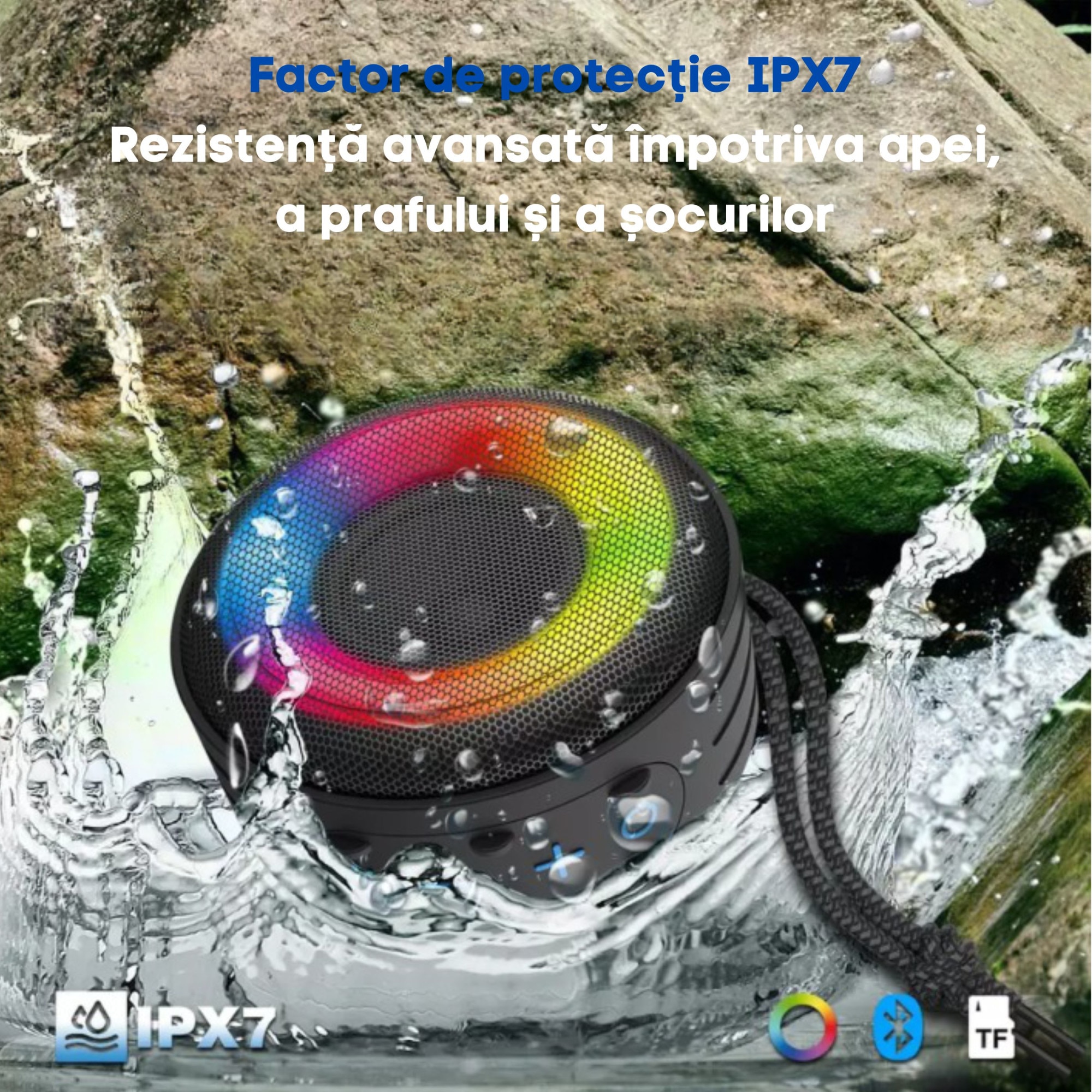 Boxa portabila Wireless, Bluetooth 5.0, Rezistenta la apa, IPX7, Sunet ...