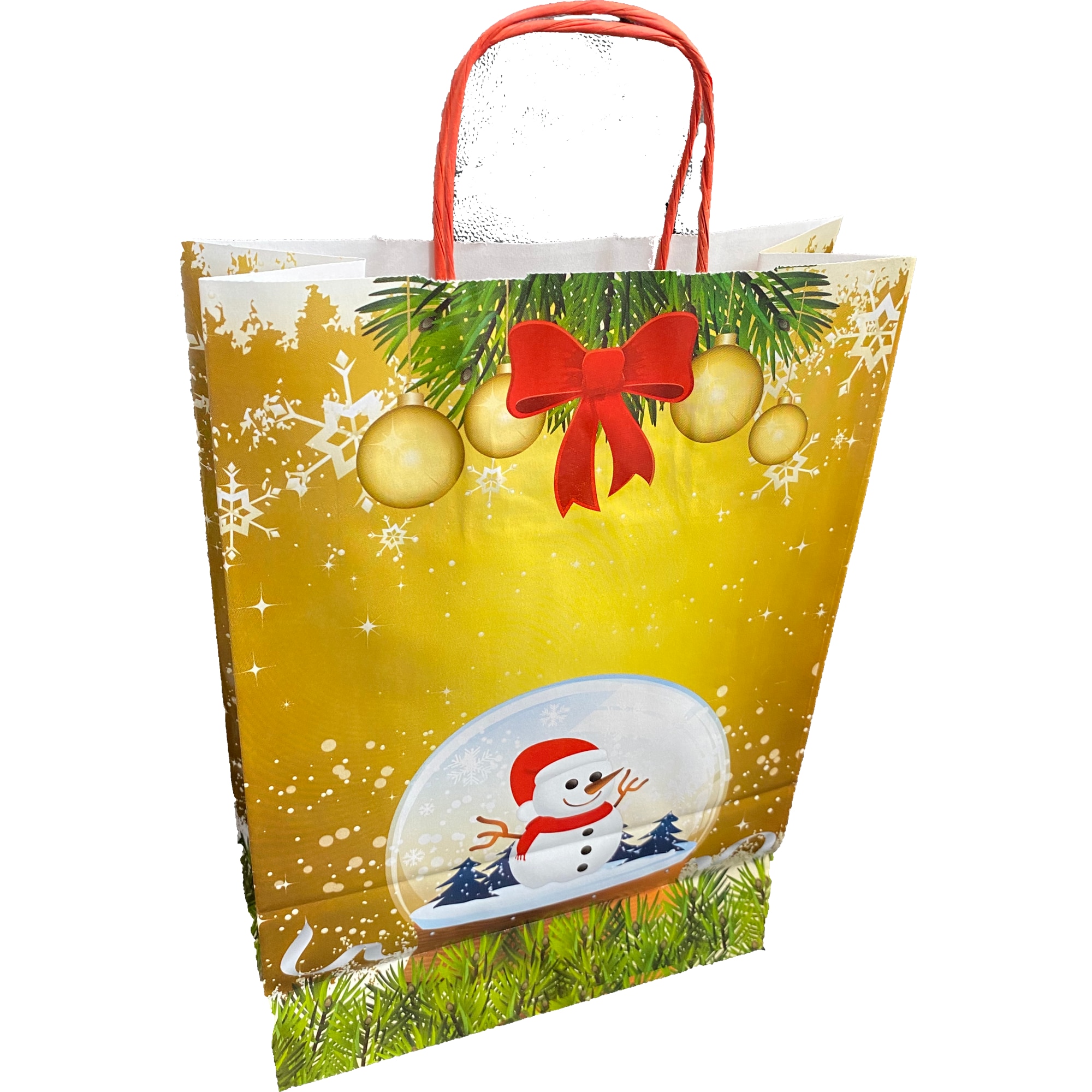 Punga cadou din hartie 22 x 10 x 32, Craciun, galben, set 10 bucati ...