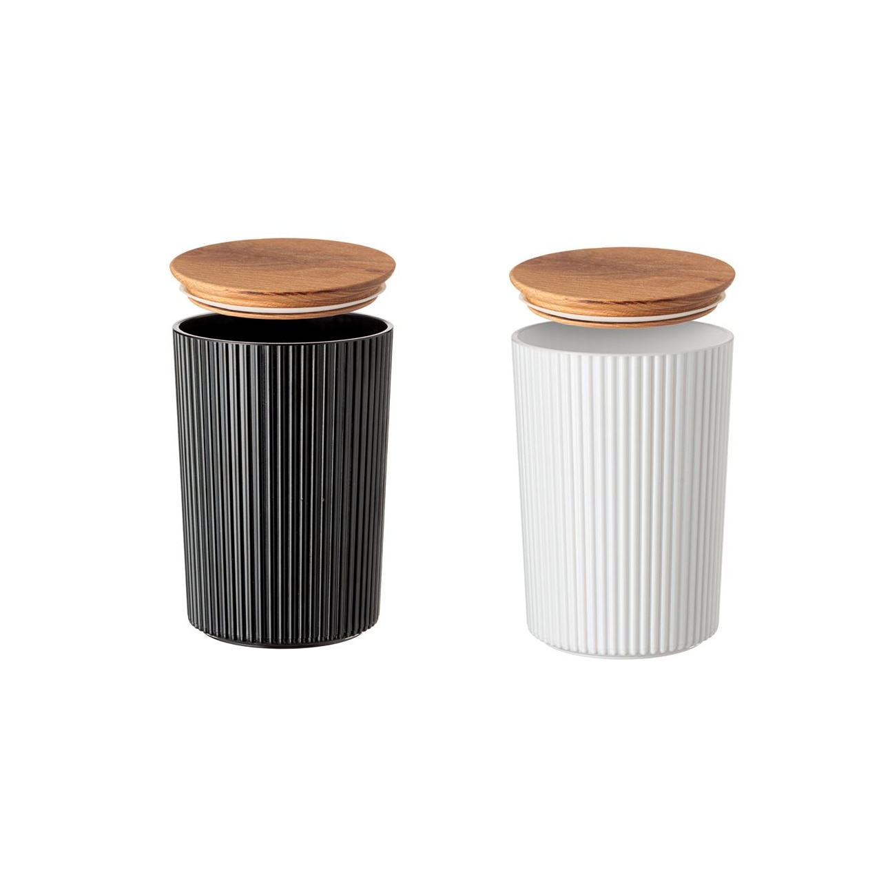 Set 2 Borcane decorative din plastic cu capac din lemn, 900ml, 10 ...