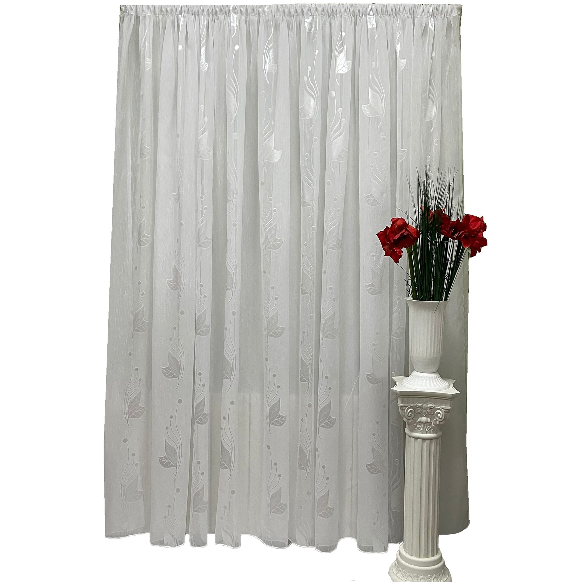 Perdea brodata, culoare alba, din colectia "Fantezie cu frunze by Liz ...