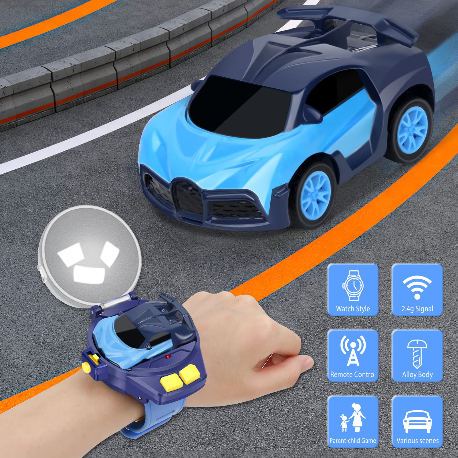 Кола с дистанционно управление, WALALLA, 2,4 GHz, USB зареждане, Син ...