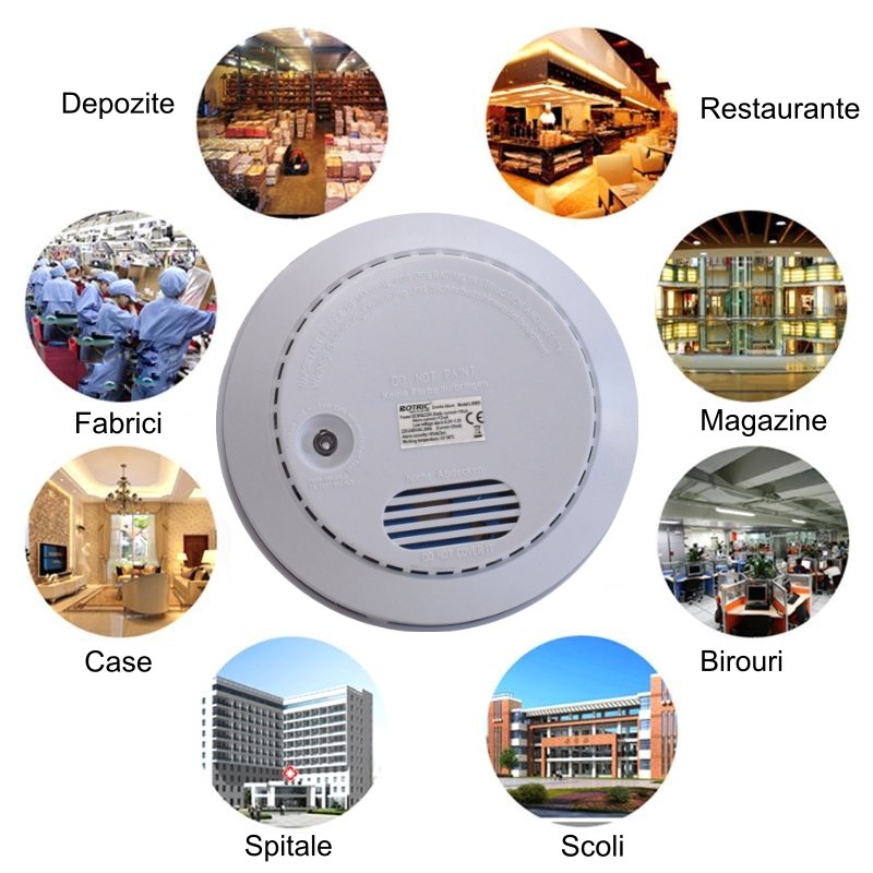 Detector de fum cu alarma sonora 98 db, 1 x Baterie 9V F22 inclusa ...