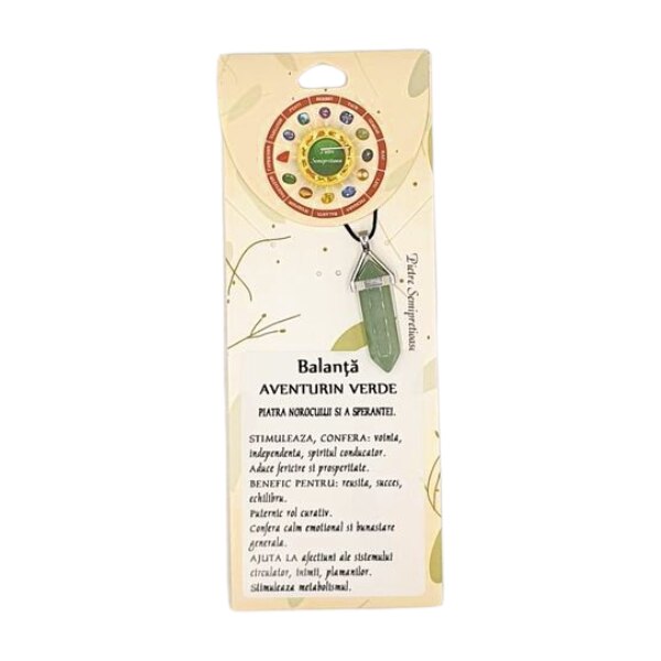 Pandantiv cu Piatra Semipretioasa Balanta Aventurin Verde 15 cm - eMAG.ro